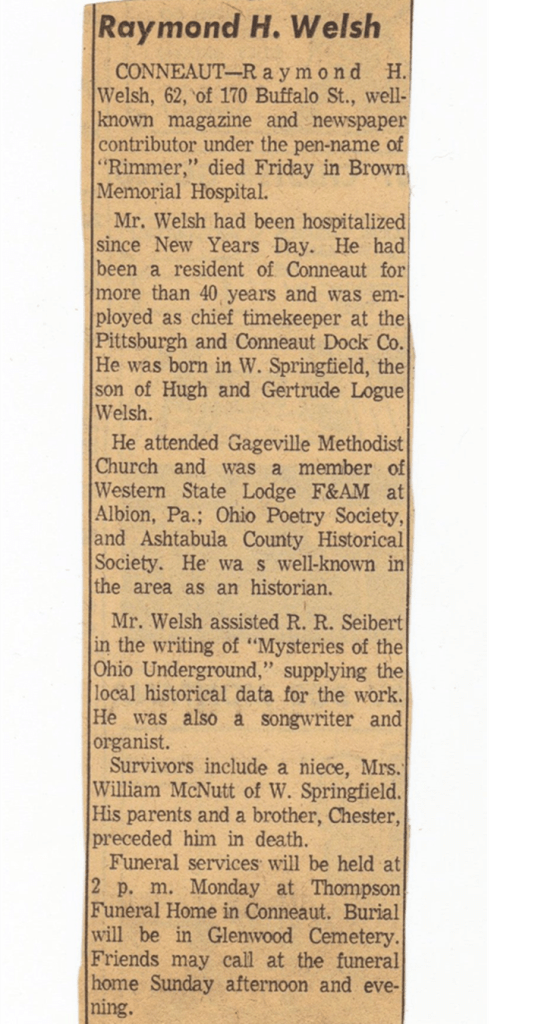 Raymond Welsh, Historian, Musician, Timekeeper, Poet, Dedicated ...